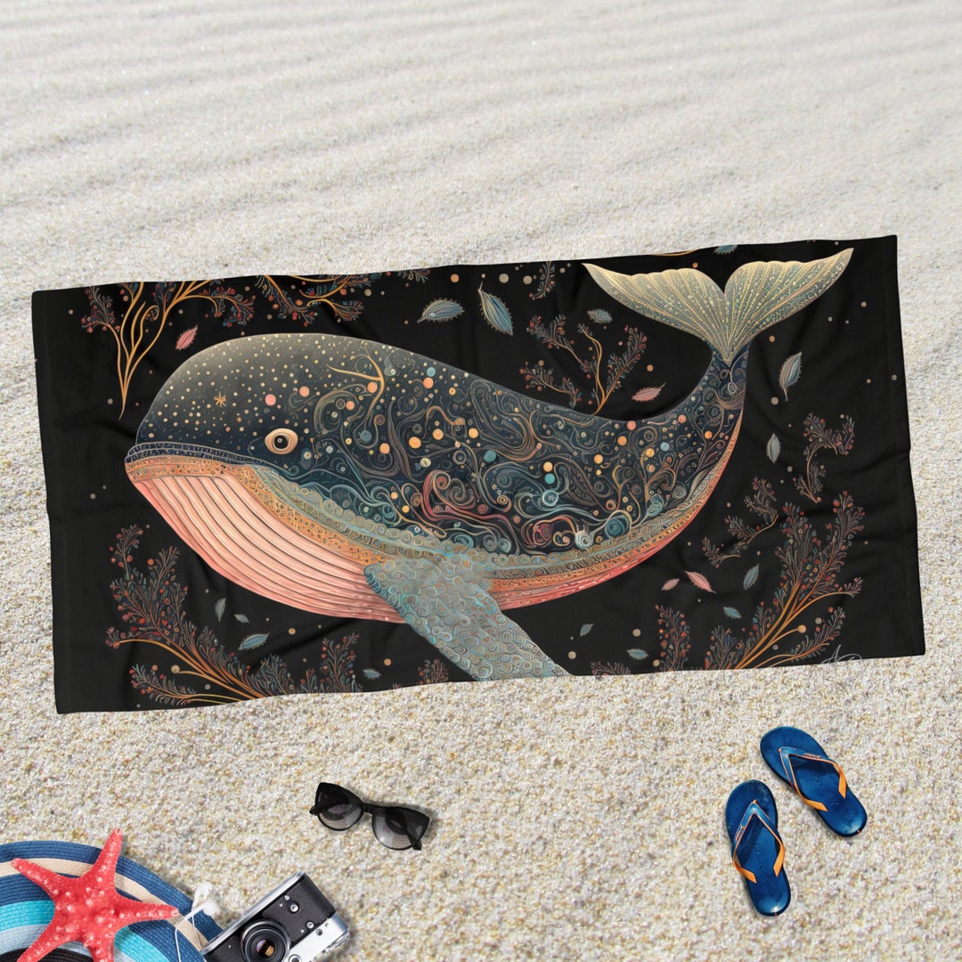 Beach Towel Filigree Whale Pool Towel, Sea Creature Large Thick ...