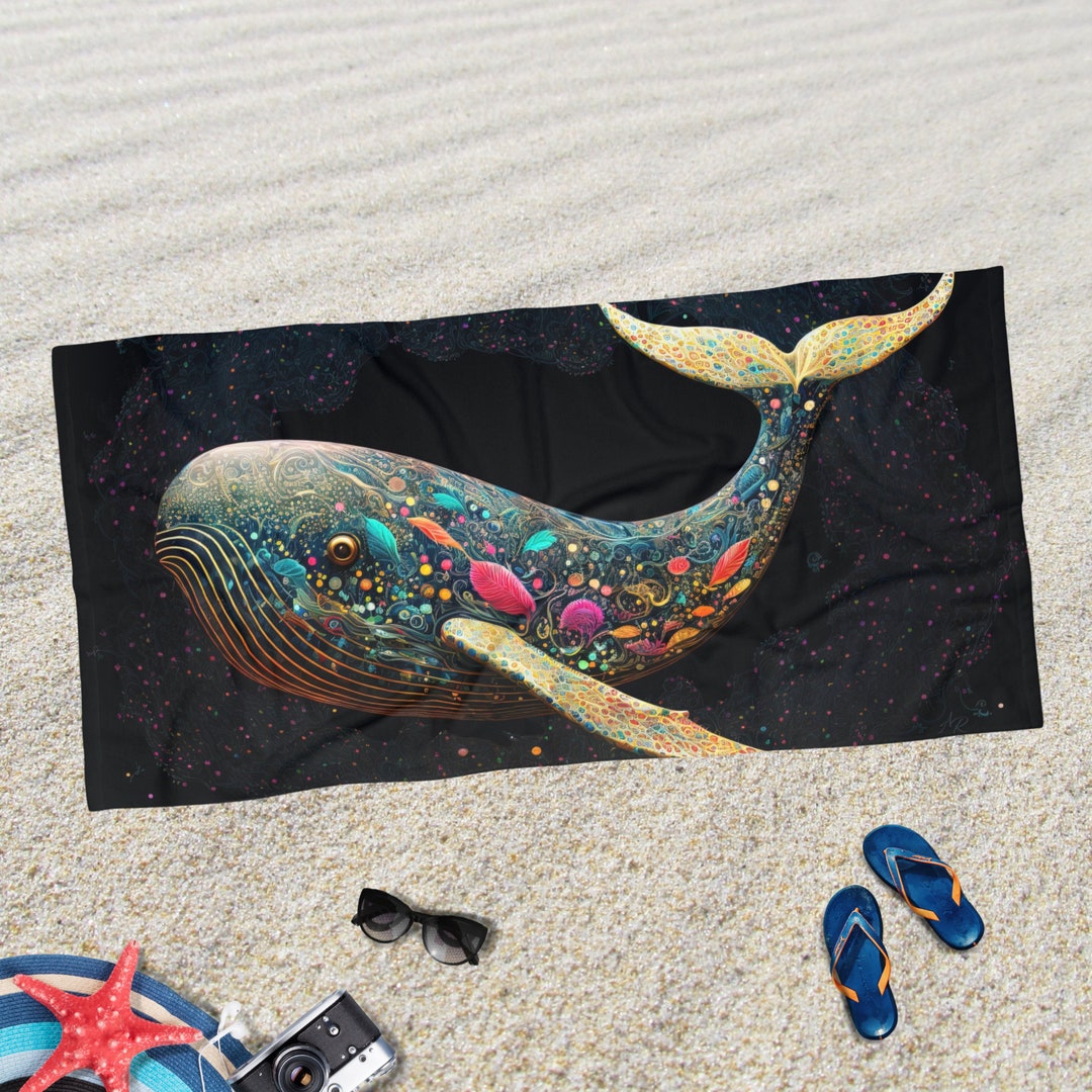 Whale Beach Towel: Colorful Ocean Creature, Large Absorbent Towel - Etsy