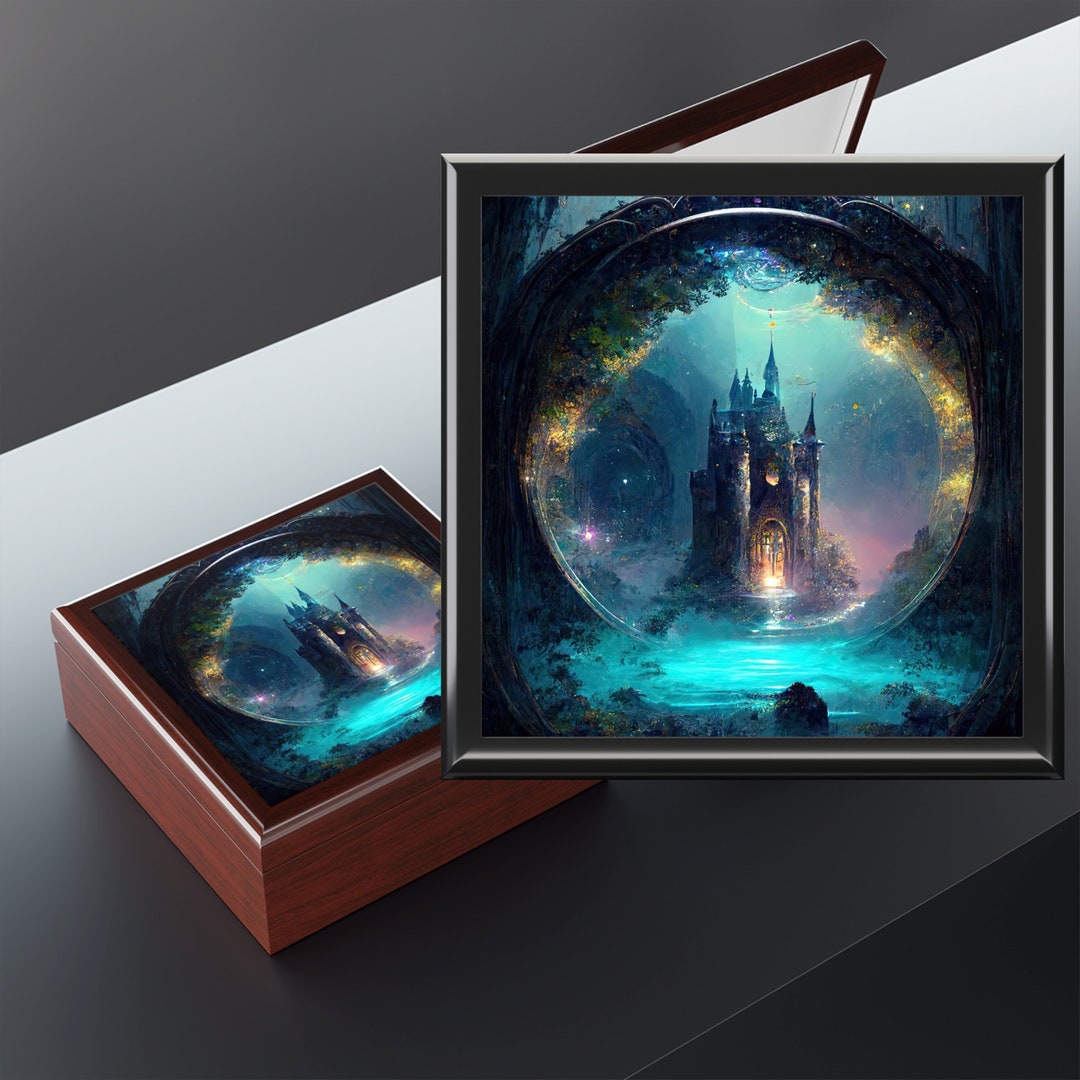 Dice Box Castle Storage Box Fantasy Padded Wooden Box Castle Game ...