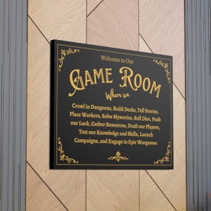 Sign for Game Room Canvas Print for Board Game Rec Room Black and Gold ...