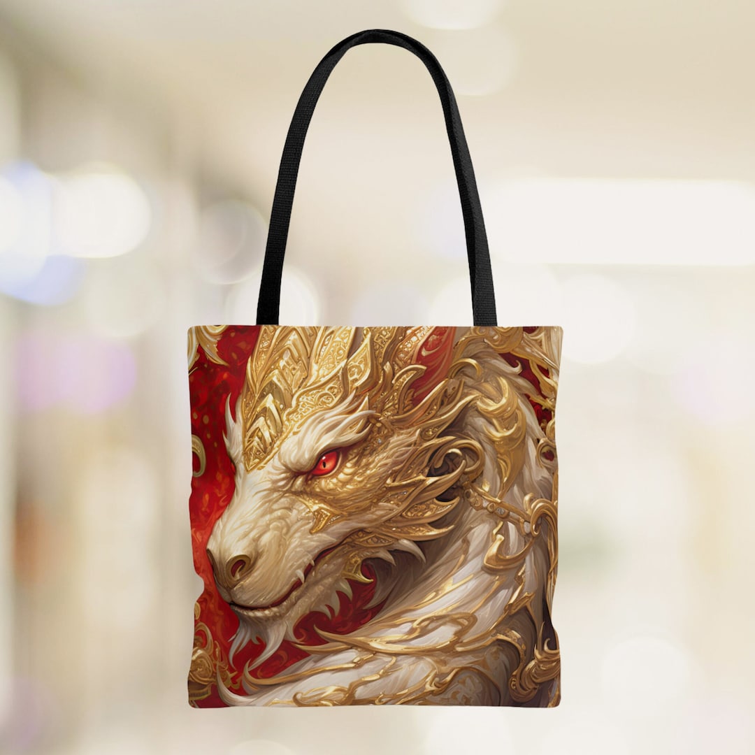 White Dragon Tote Bag, Dragon Board Game Tote, RPG Accessory Bag, Dnd ...