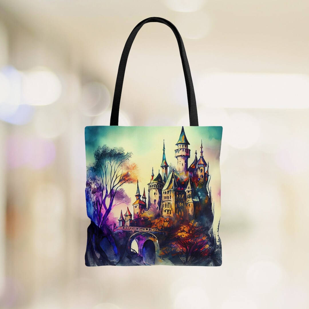 Tote Bag Fantasy Castle Tote Watercolor Tote Bag Castle Bookbag Castle ...