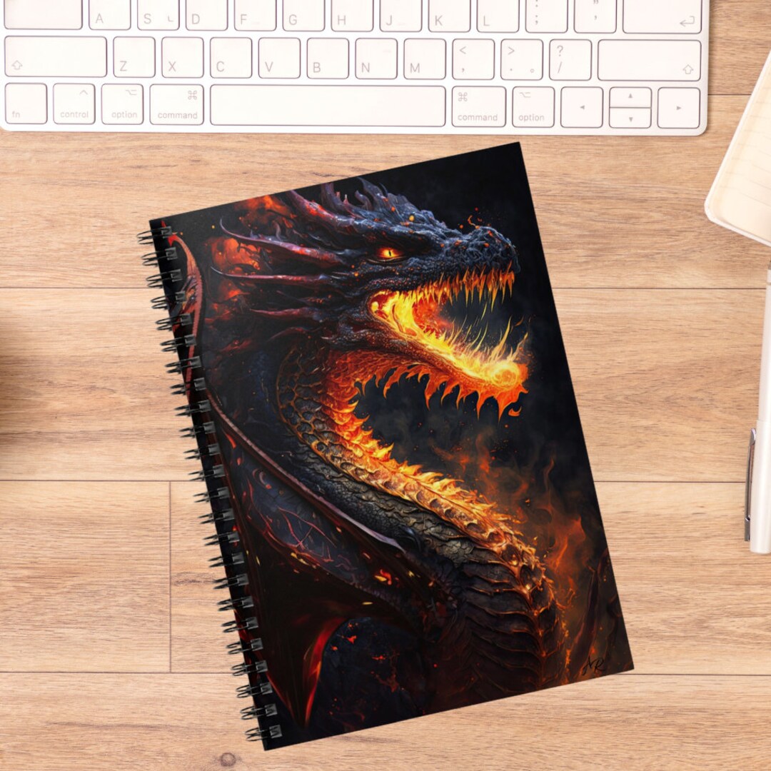 Fire Dragon Spiral Notebook, Dragon Blank Lined Notepad, Dungeons and ...