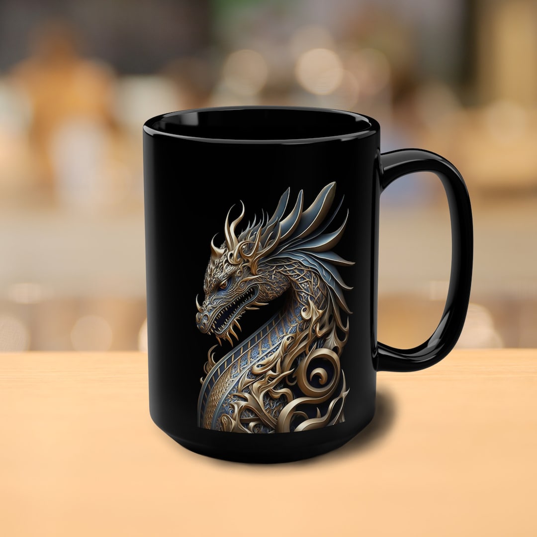 Coffee Mug Metal Dragon Black Mug 15oz or 11oz Metallic Dragon Coffee ...
