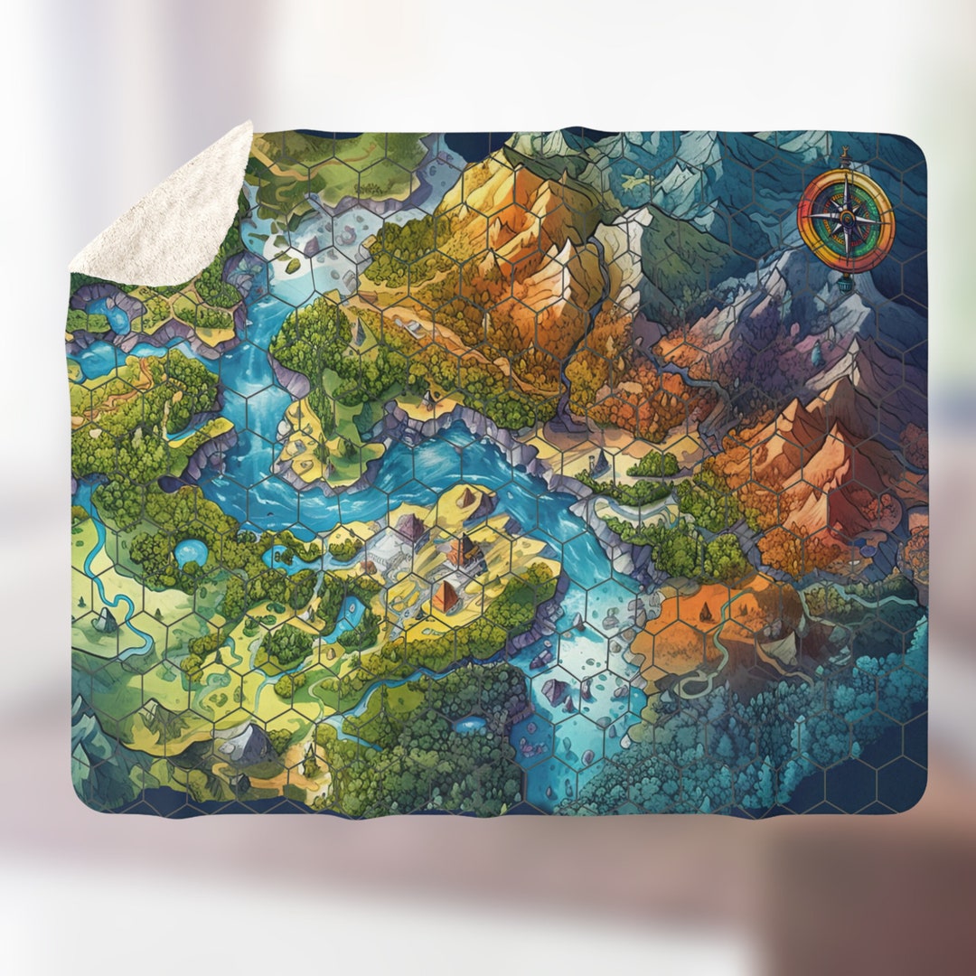 Sherpa Fleece Blanket Fantasy Map, Colorful Dnd Hexagon Throw for RPG ...