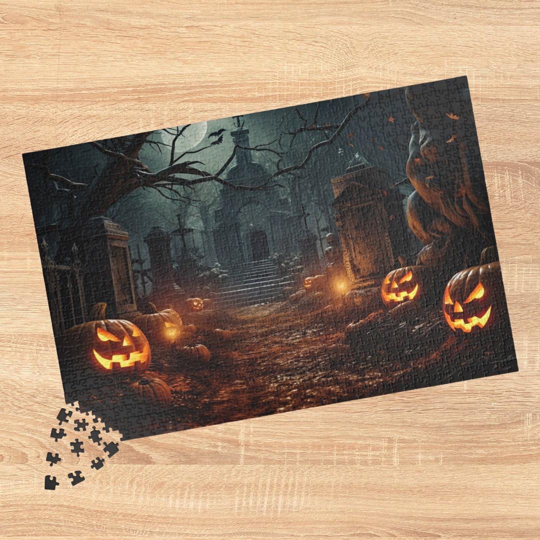 Jigsaw Puzzle Spooky Halloween Graveyard, Scary Puzzle, 1000 500 Piece ...