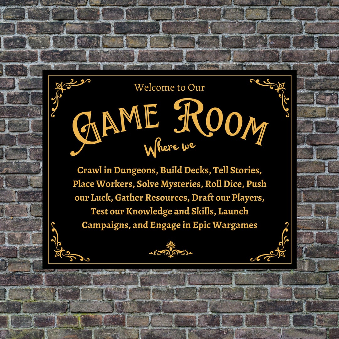 Sign for Game Room Canvas Print for Board Game Rec Room Black and Gold ...
