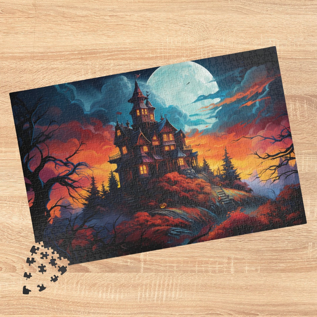 Spooky Halloween Puzzle, Halloween Mansion Jigsaw Puzzle, 1000 500 ...