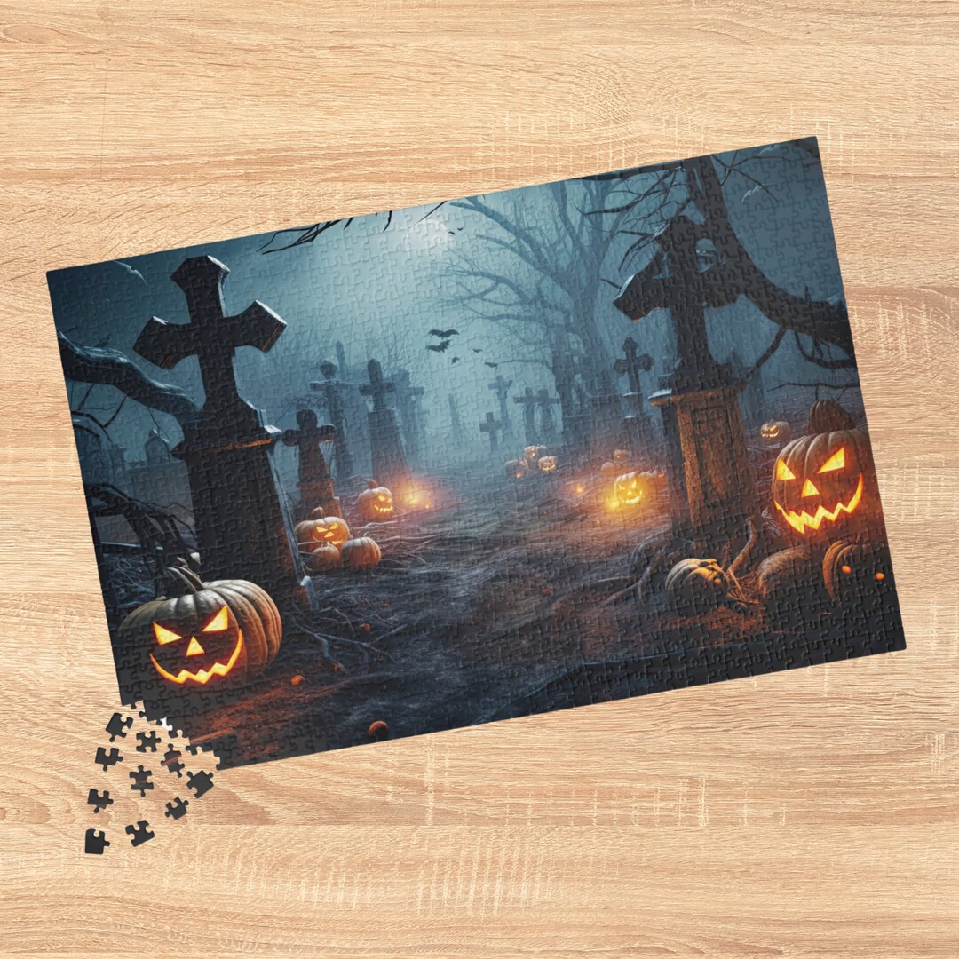 Jigsaw Puzzle Scary Halloween Graveyard, Spooky Puzzle, 1000 500 Piece ...