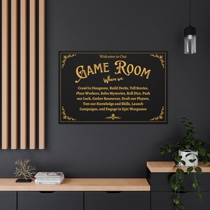 Sign for Game Room Canvas Print for Board Game Rec Room Black and Gold ...