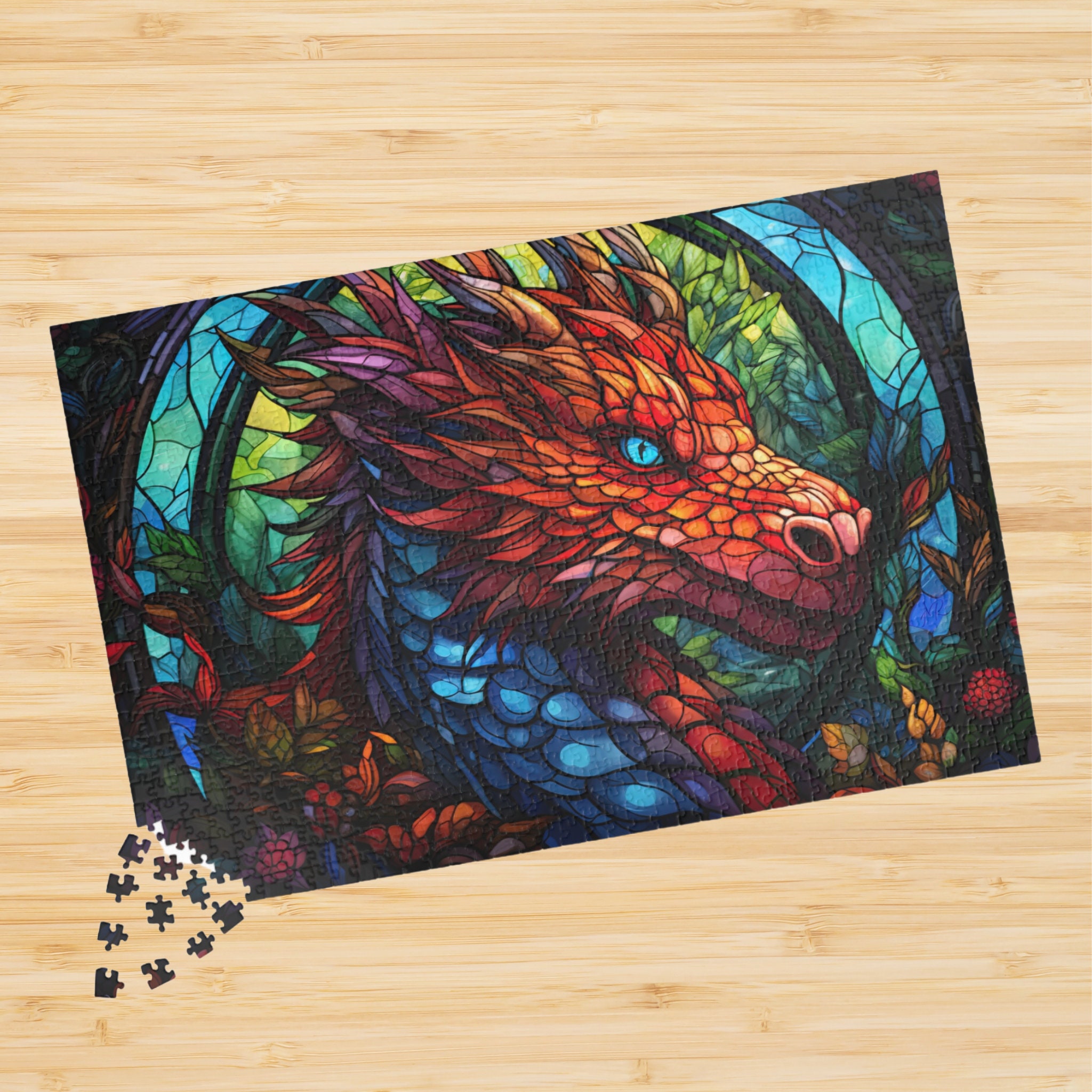 Jigsaw Puzzle Dragon Stained Glass Fantasy Adult 1000 Piece - Etsy