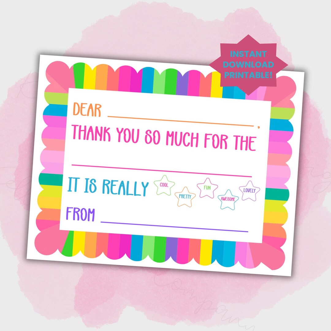 Kids Thank You Printable | Fill in the Blank Thank You Card Printable ...
