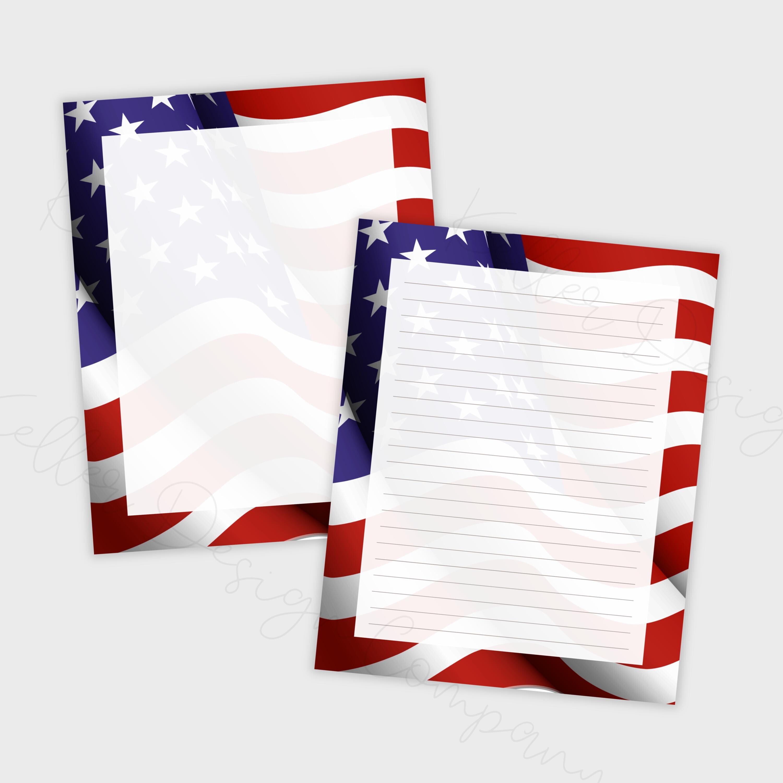 USA Notecard Stationary | Red White & Blue Printable Notecard | US Flag ...