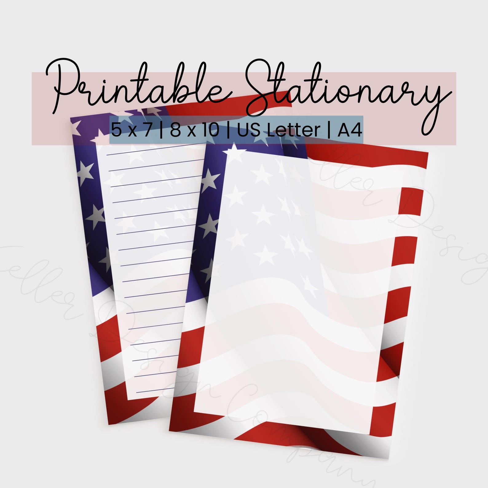 USA Notecard Stationary | Red White & Blue Printable Notecard | US Flag ...