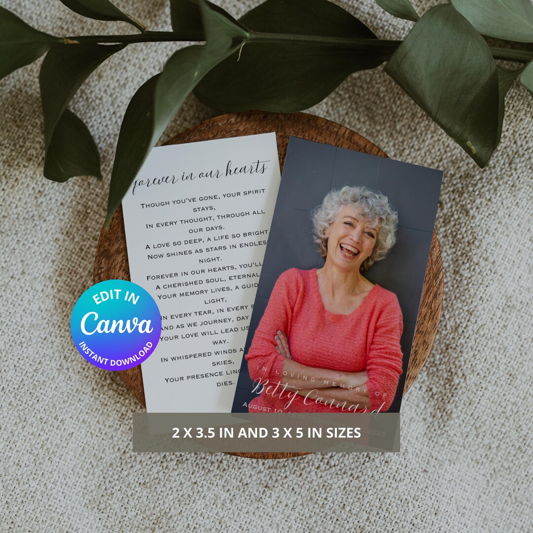 Funeral Prayer Card Template | Simple Memorial Favor Template ...