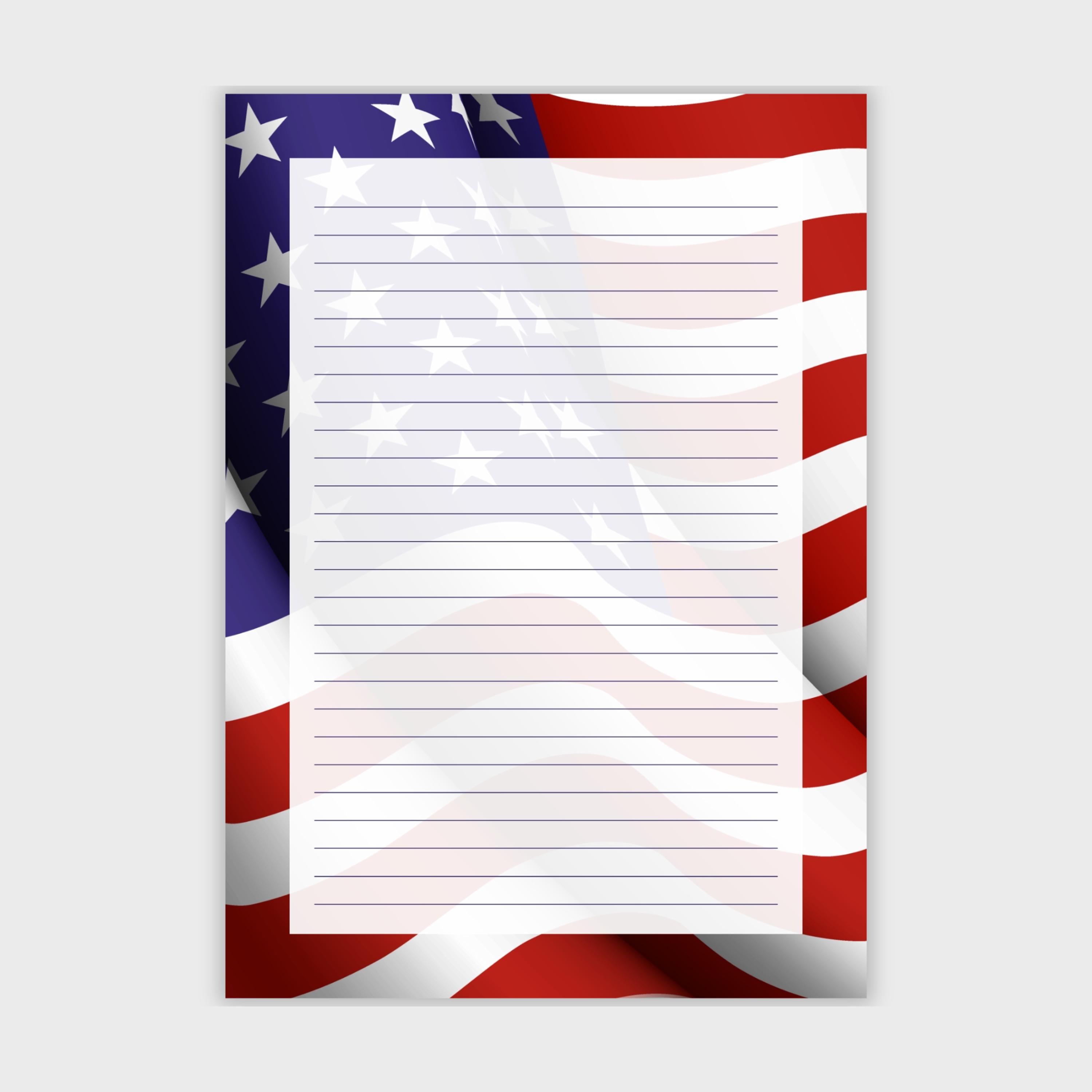 USA Notecard Stationary | Red White & Blue Printable Notecard | US Flag ...