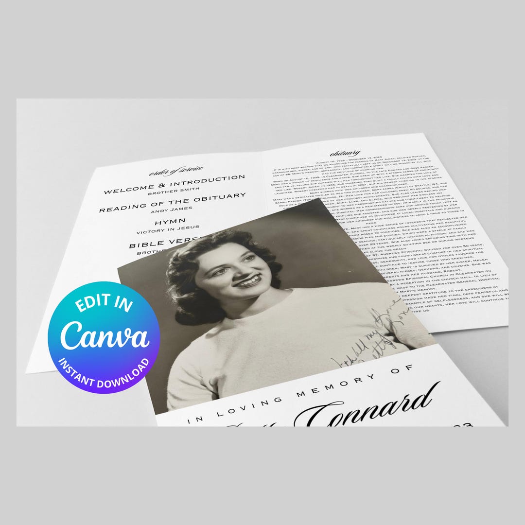 Funeral Program Template | Simple Memorial Service Program ...