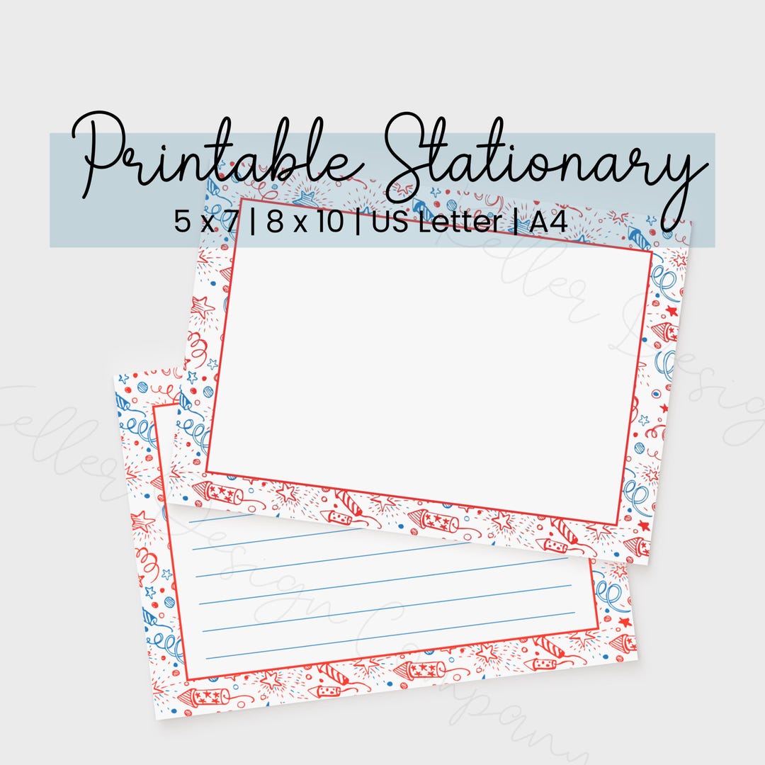 USA Notecard Stationary | Red White & Blue Printable Notecard | Digital ...