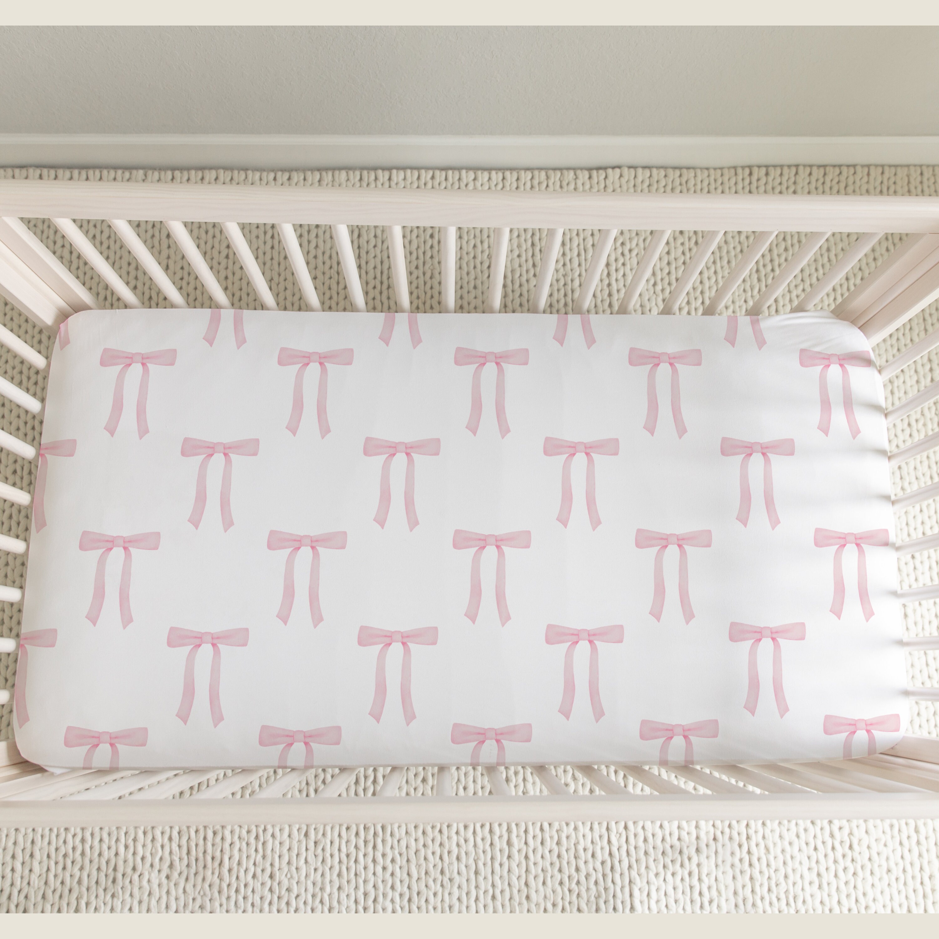 Pink Bow Fitted Crib Sheet Baby Girl Nursery Crib Sheets Classic ...