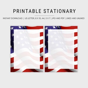 USA Notecard Stationary | Red White & Blue Printable Notecard | US Flag ...