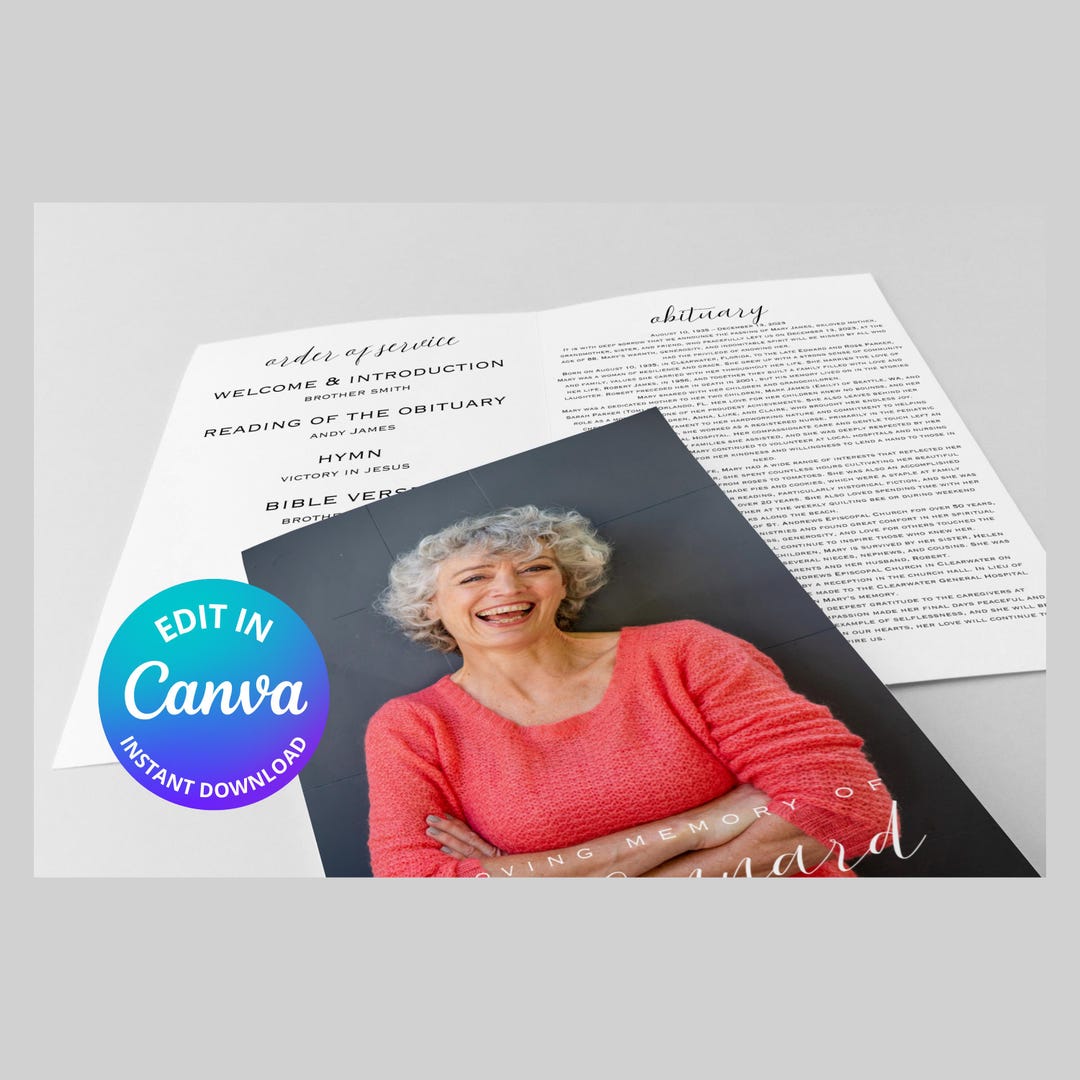 Funeral Program Template | Simple Memorial Service Program ...