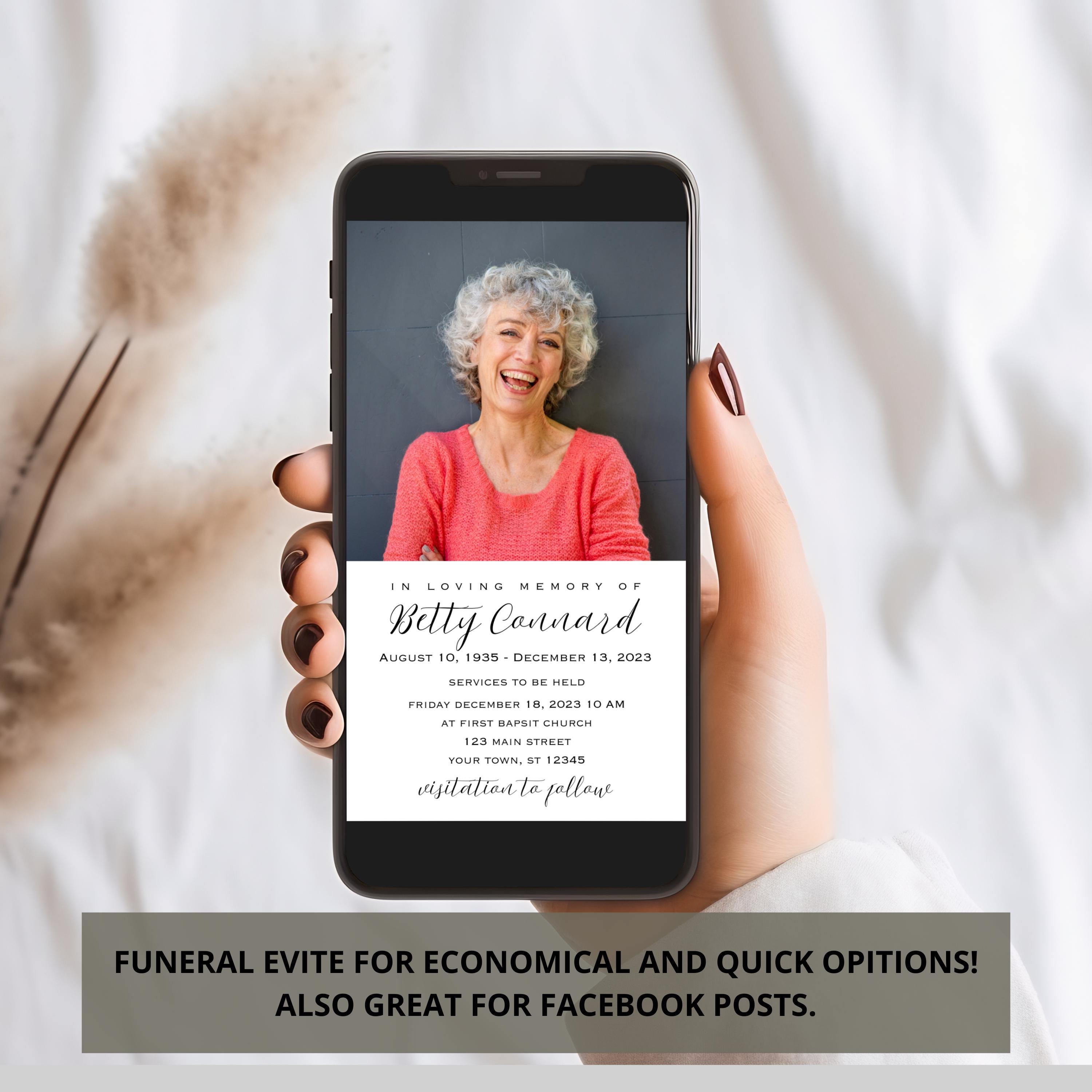 Funeral Evite Template | Simple Memorial Evite Template | Customizable ...