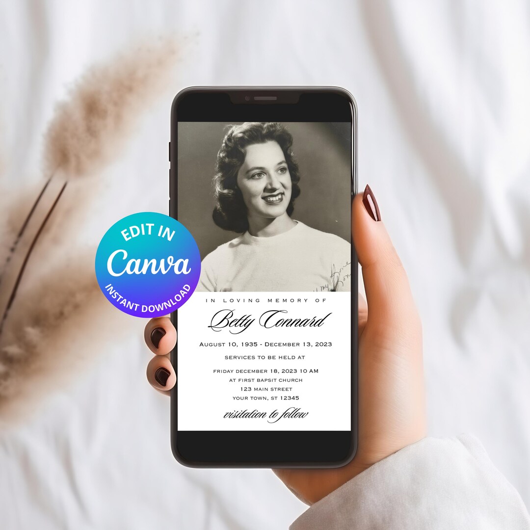 Funeral Evite Template | Simple Memorial Evite Template | Customizable Funeral Template ...