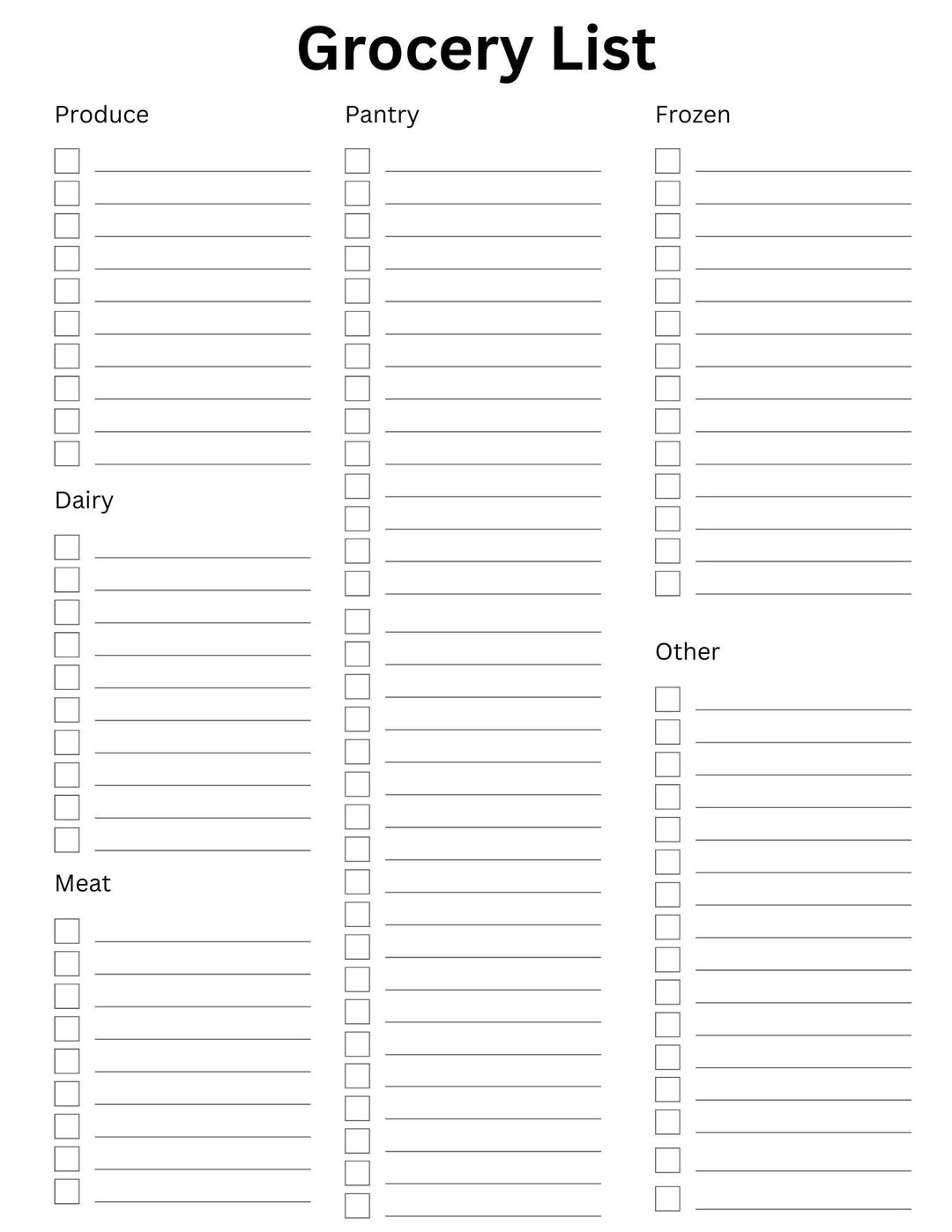 Grocery List (printable/digital Download) - Etsy