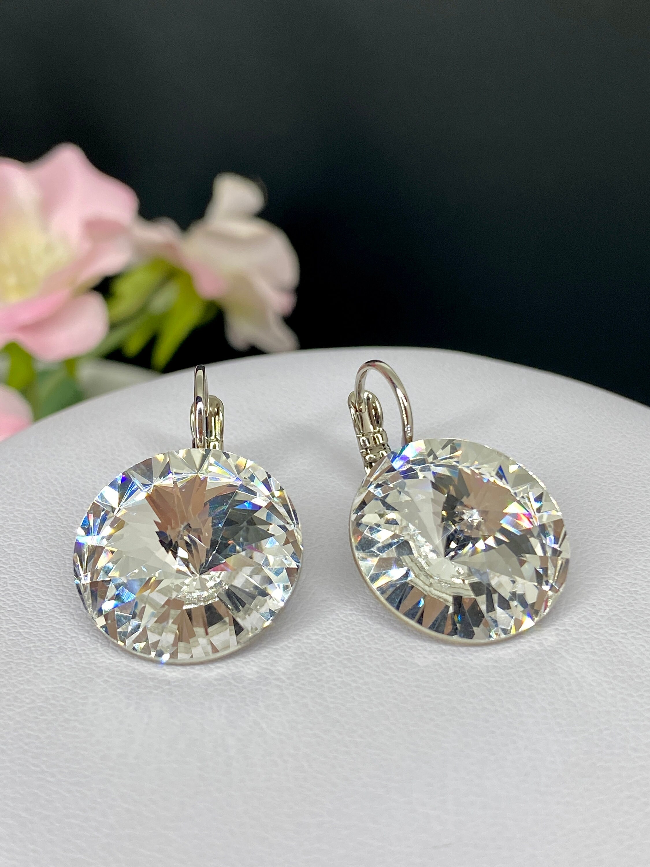 Amante Crystal Round Leverback Cocktail Earrings With Swarovski ...