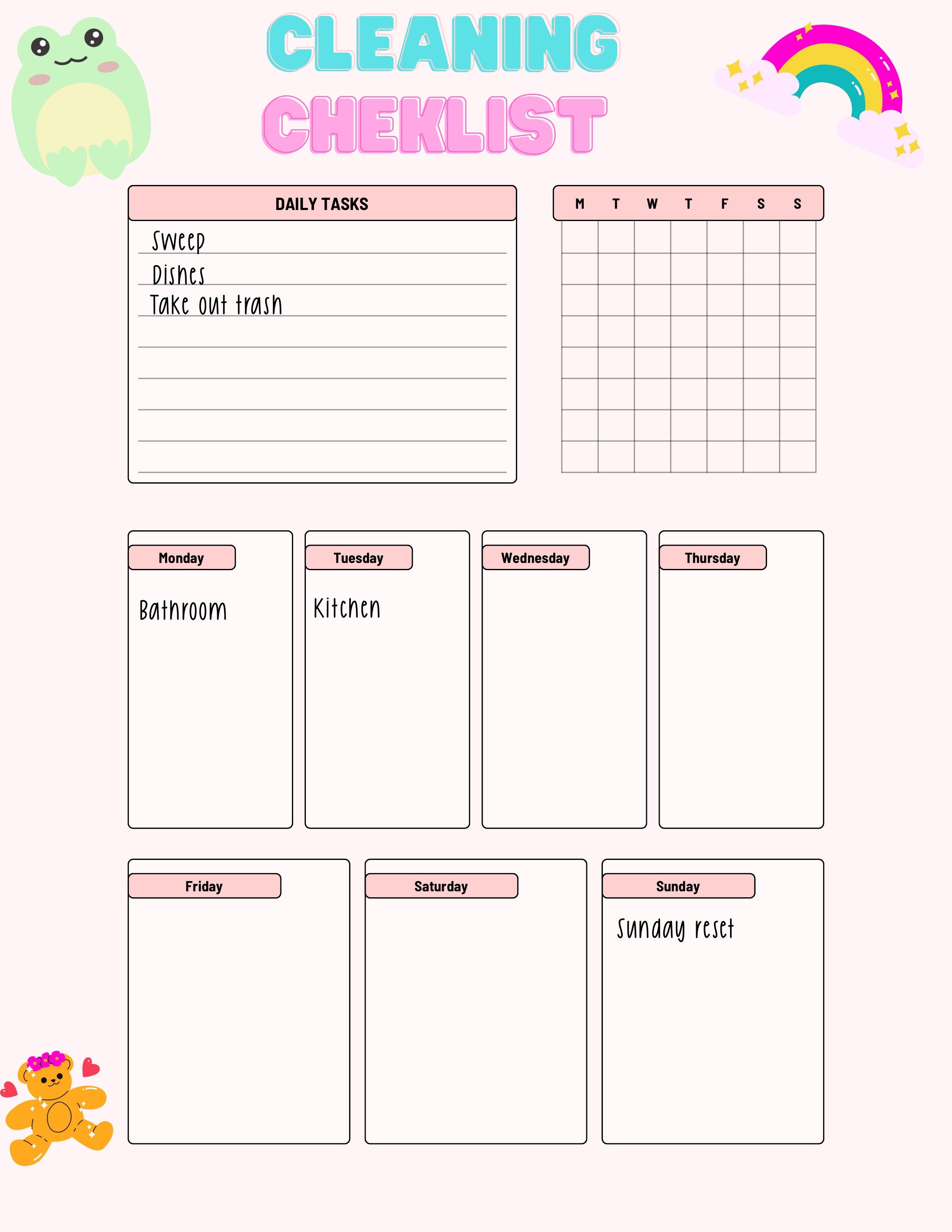 Kawaii Cleaning Checklist Planner Journal Goodnotes Printable - Etsy