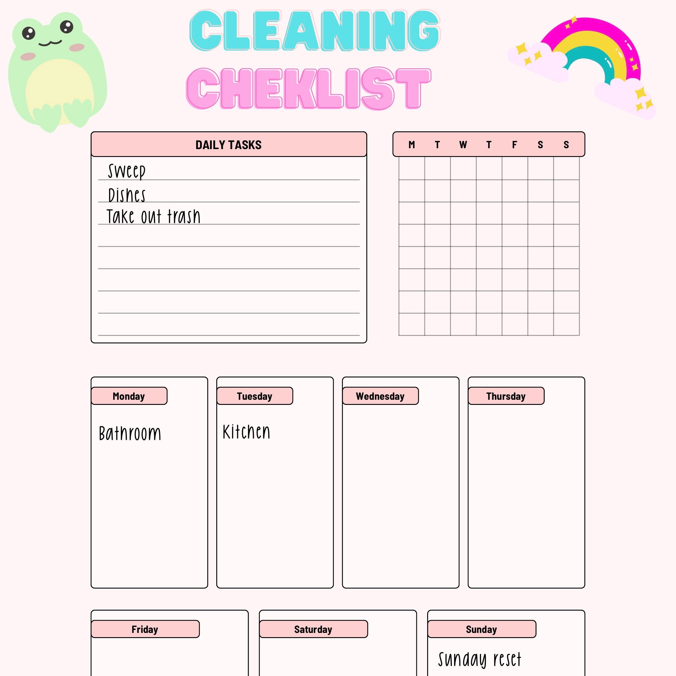 Kawaii Cleaning Checklist Planner Journal Goodnotes Printable - Etsy