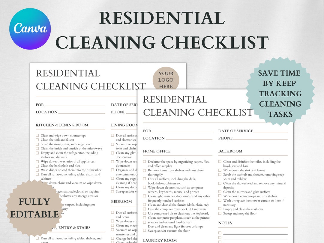 Residential Cleaning Service Template, Deep Cleaning Checklist, Edit in ...