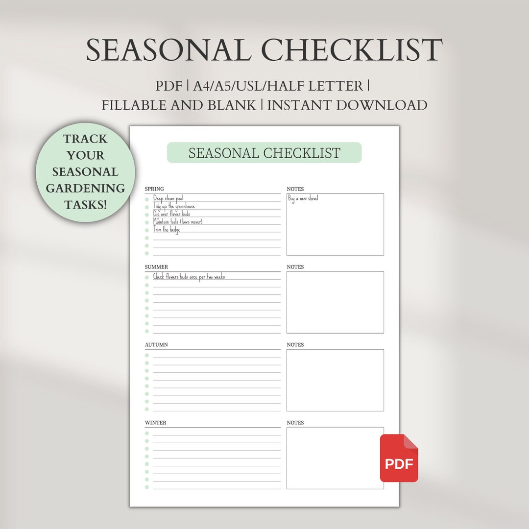 Seasonal Checklist, Digital Gardening Planner, Garden Journal, Spring ...