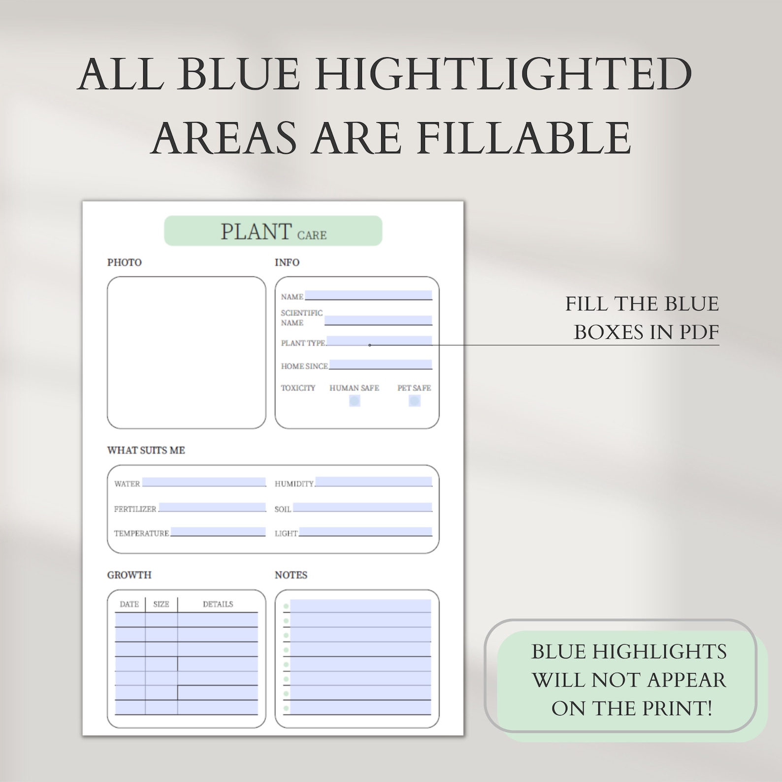 Plant Care Journal, Garden Tracker Diary, Digital Editable Indoor Plant ...