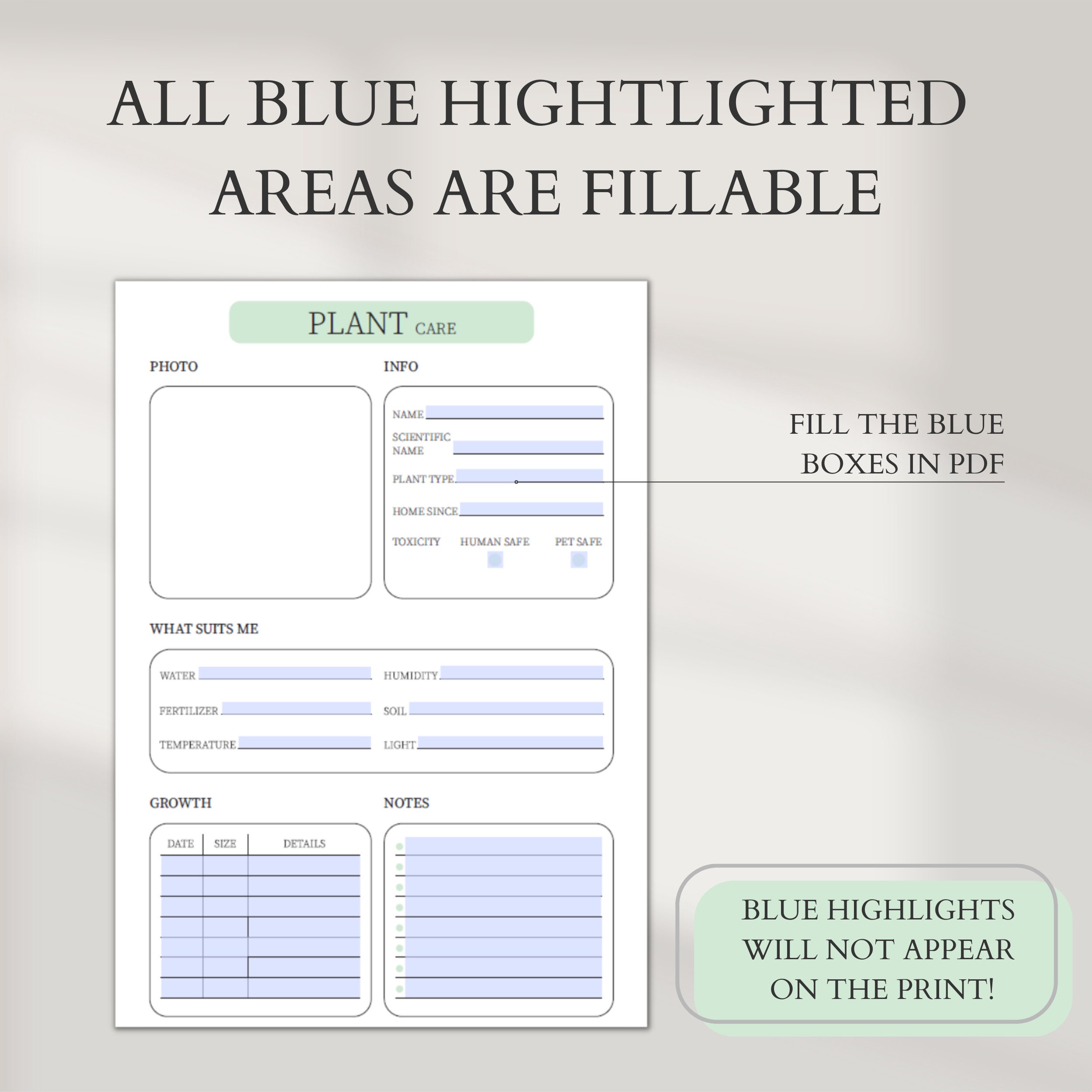 Plant Care Journal, Garden Tracker Diary, Digital Editable Indoor Plant ...