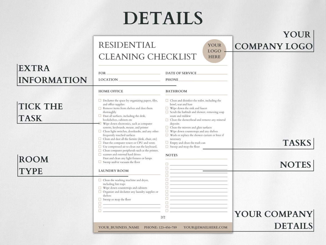 Residential Cleaning Service Template, Deep Cleaning Checklist, Edit in ...
