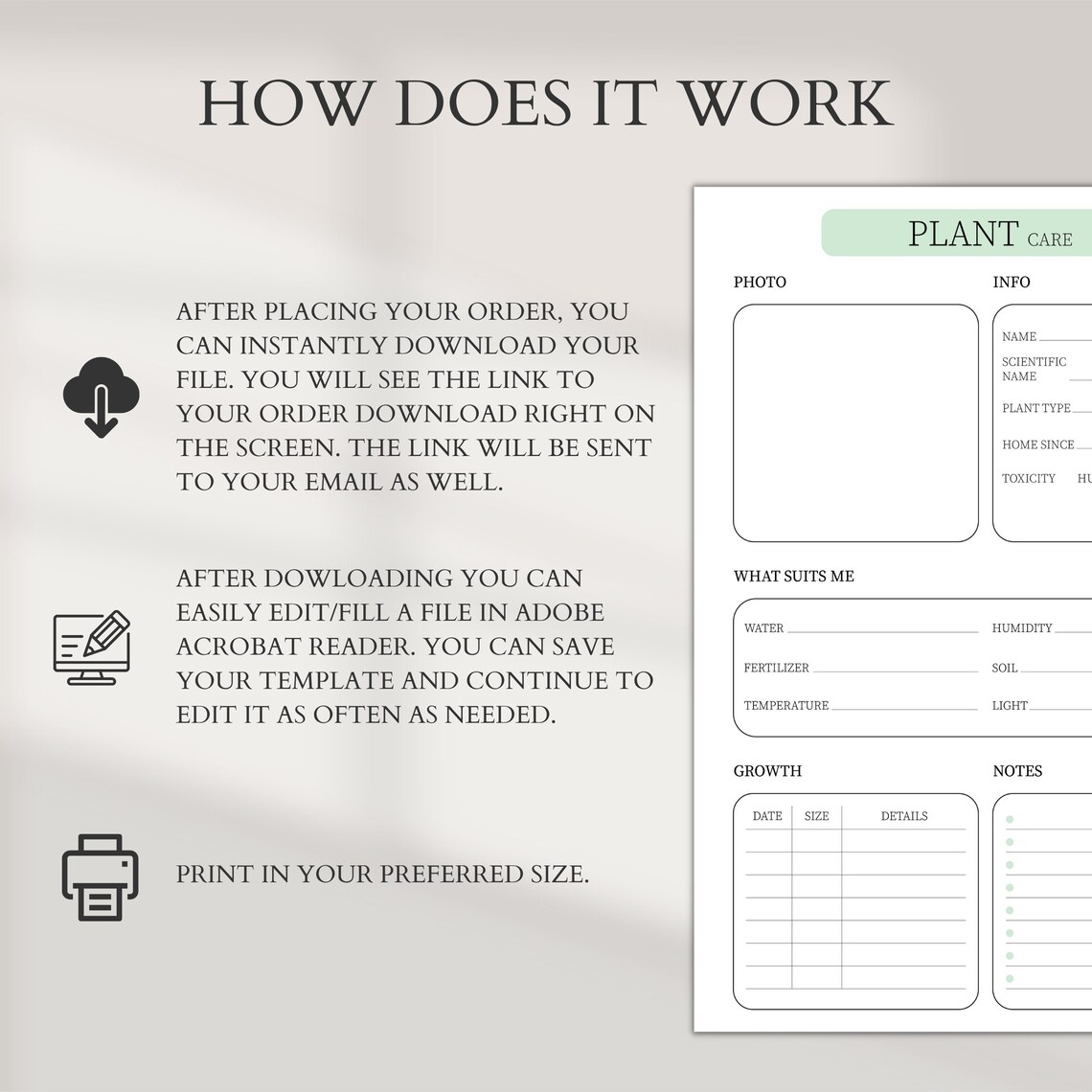Plant Care Journal, Garden Tracker Diary, Digital Editable Indoor Plant ...