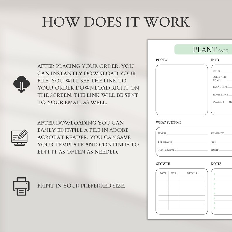 Plant Care Journal, Garden Tracker Diary, Digital Editable Indoor Plant ...