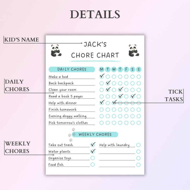 Printable Chore Chart for Kids Kids Responsibility Chart - Etsy