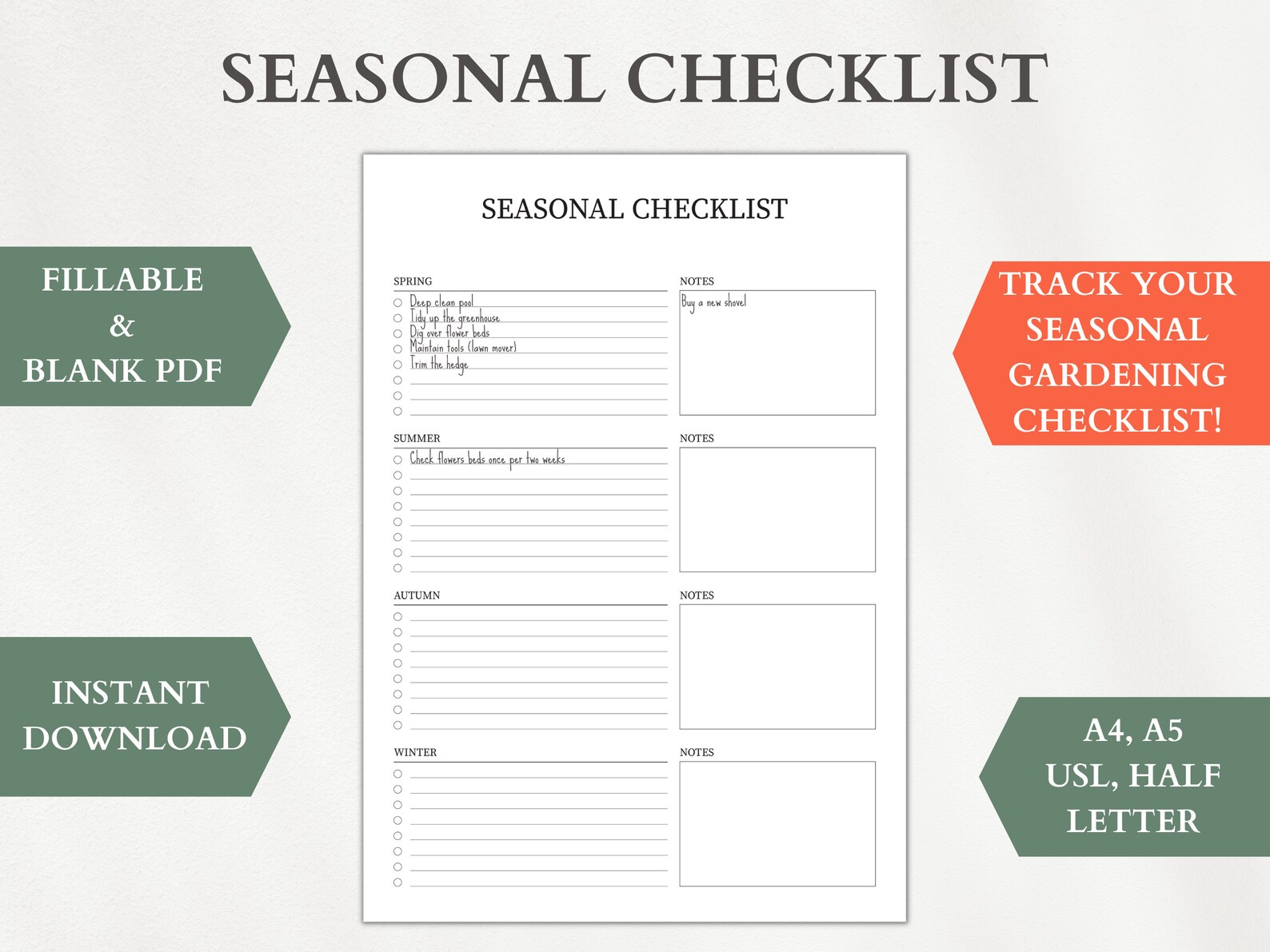 Editable Seasonal Checklist, Plant Care Diary, Digital Gardening ...