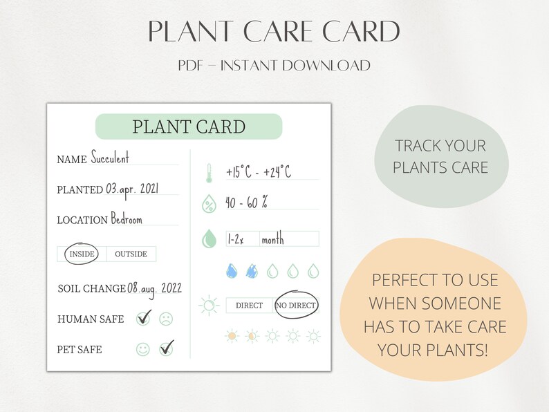 Printable Plant Care Card Houseplant Journal Digital Plant - Etsy