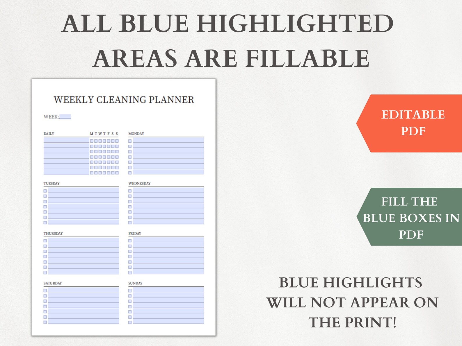 Editable Weekly Cleaning Checklist, Weekly Cleaning Schedule, Printable ...