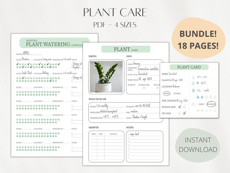 Digital Houseplant Planner Plant Care Card Digital Garden - Etsy