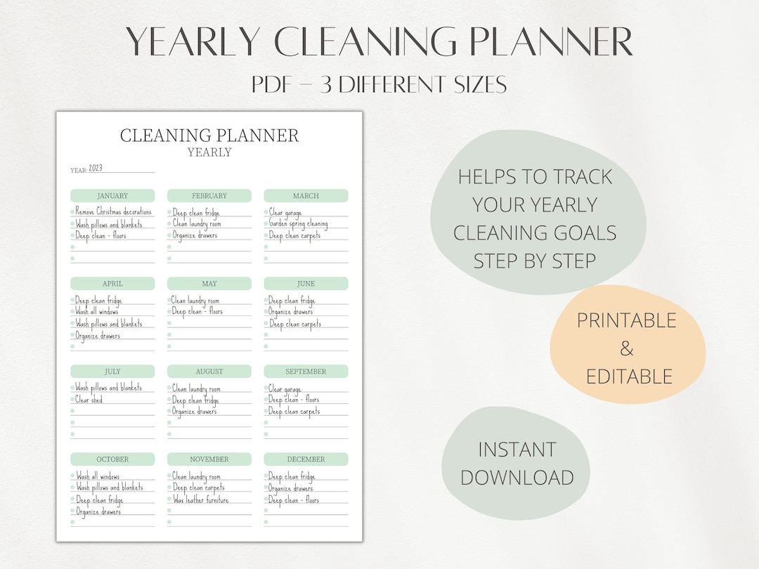 Printable Yearly Cleaning Planner, Cleaning Template, House Cleaning ...