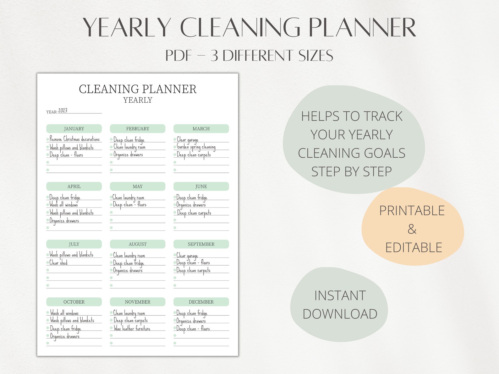 Printable Yearly Cleaning Planner, Cleaning Template, House Cleaning ...