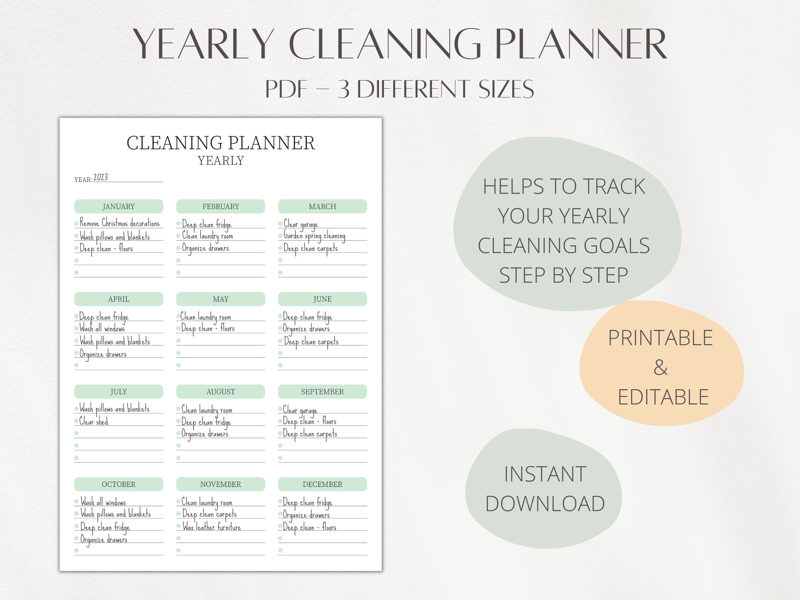Printable Yearly Cleaning Planner, Cleaning Template, House Cleaning ...