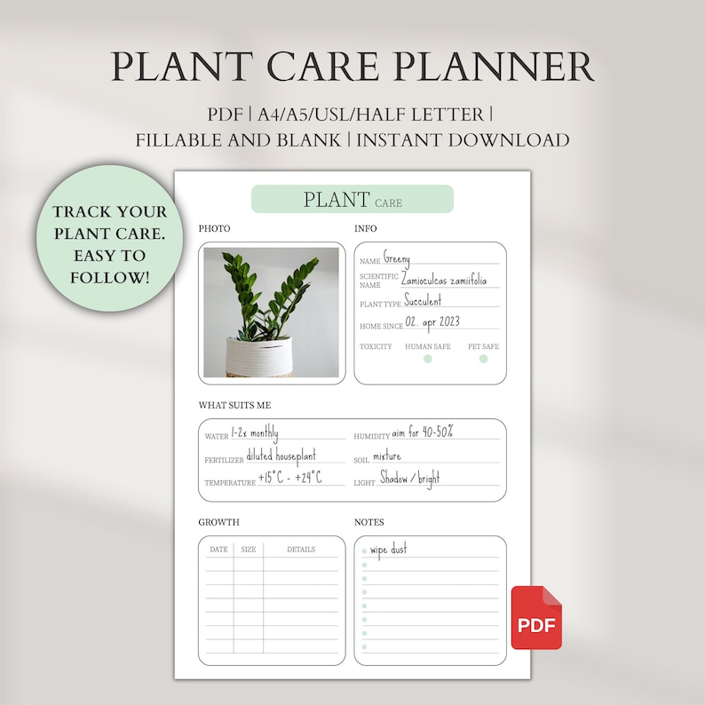 Plant Care Journal, Garden Tracker Diary, Digital Editable Indoor Plant ...