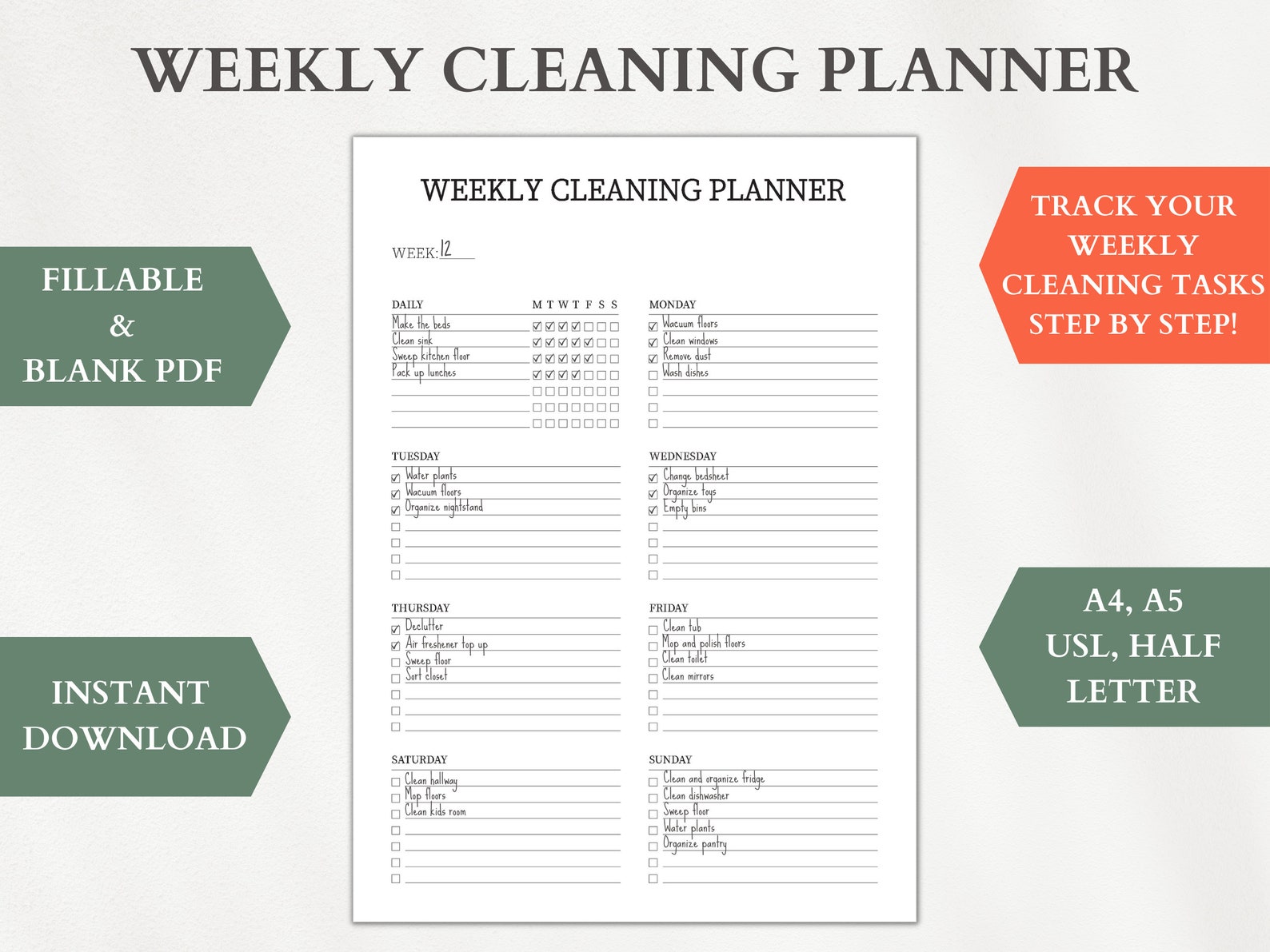 Editable Weekly Cleaning Checklist, Weekly Cleaning Schedule, Printable ...