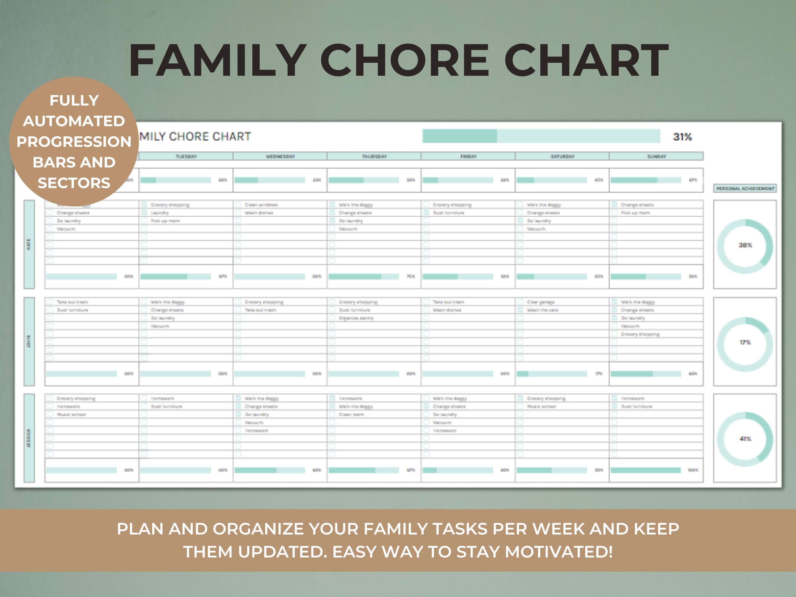 PLR Family Chore Chart, PLR Cleaning Planner Spreadsheet, Daily House ...