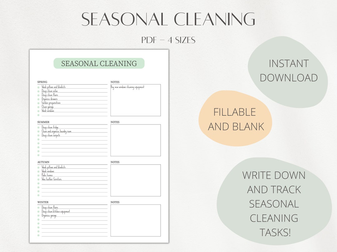 Seasonal Cleaning List, Editable Seasonal Cleaning PDF, Cleaning ...